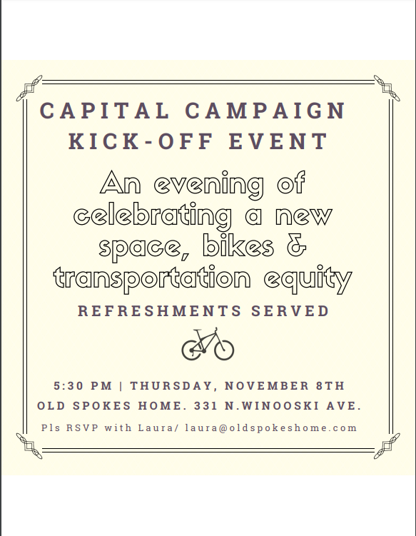 Old Spokes Home Kick-Off Event - Nov. 8 - Sustain Champlain